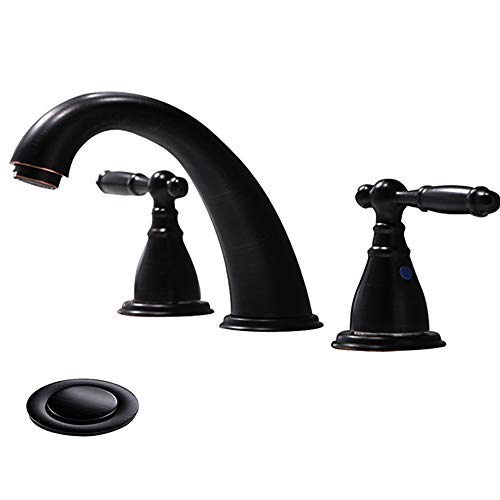 Phiestina 8 Inch 3 Hole Oil Rubbed Bronze Widespread Bathroom Faucet,Lavatory 2 Handles Vanity Sink Faucet with Copper Pop Up Drain, WF008-4-ORB