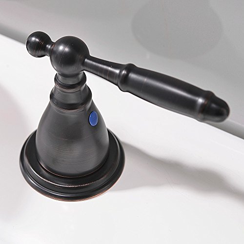 Phiestina 8 Inch 3 Hole Oil Rubbed Bronze Widespread Bathroom Faucet,Lavatory 2 Handles Vanity Sink Faucet with Copper Pop Up Drain, WF008-4-ORB