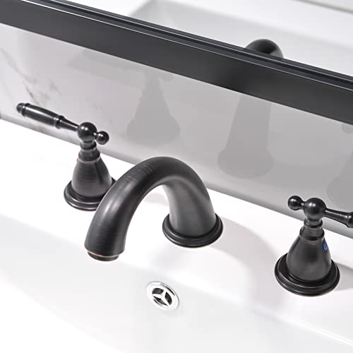 Phiestina 8 Inch 3 Hole Oil Rubbed Bronze Widespread Bathroom Faucet,Lavatory 2 Handles Vanity Sink Faucet with Copper Pop Up Drain, WF008-4-ORB