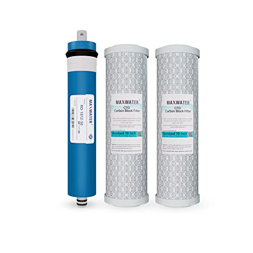 Max Water Combo Pack RO Filter Replacement Set - 2 Carbon Filters and + 1 RO Membrane