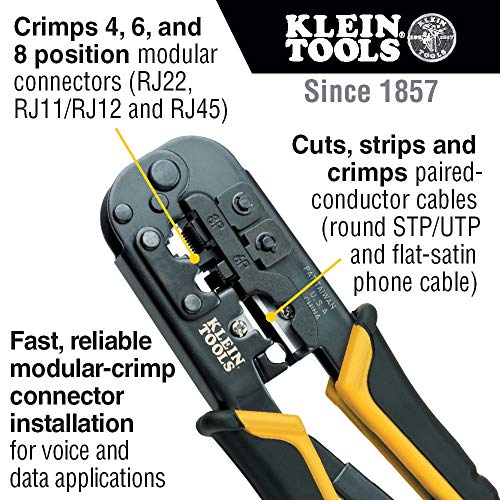 Klein Tools VDV026-212 Coax Installation Kit with Crimp Tool, Cable Cutter, Stripper and F connectors with Storage Bag