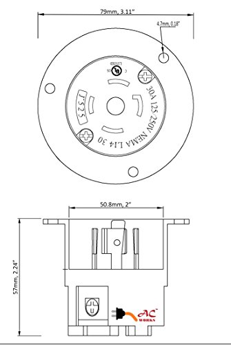 AC WORKS [ASINL1430P 30-Amp 125/250-Volt NEMA L14-30P Flanged Power Input Inlet