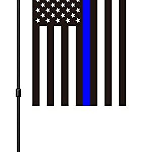 Akeydeco Garden Flag Stand & American Flag, Thin Blue Line Garden Flag with Anti-Wind Clip,Stopper,Weatherproof 2 Sided 12.5 x 18 Inch Patriotic US Flag Banner Keep Your Flags from Flying Away in High Winds