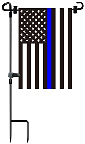 Akeydeco Garden Flag Stand & American Flag, Thin Blue Line Garden Flag with Anti-Wind Clip,Stopper,Weatherproof 2 Sided 12.5 x 18 Inch Patriotic US Flag Banner Keep Your Flags from Flying Away in High Winds