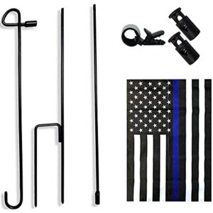 Akeydeco Garden Flag Stand & American Flag, Thin Blue Line Garden Flag with Anti-Wind Clip,Stopper,Weatherproof 2 Sided 12.5 x 18 Inch Patriotic US Flag Banner Keep Your Flags from Flying Away in High Winds