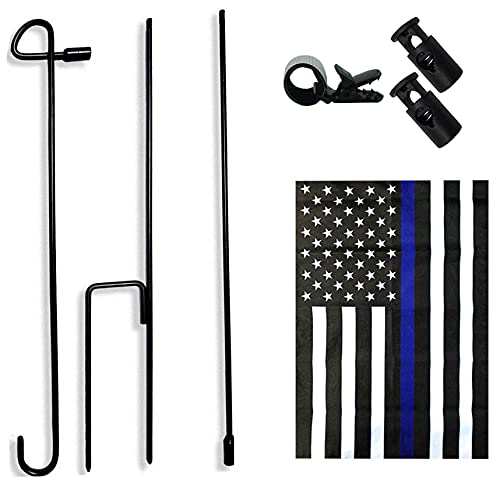 Akeydeco Garden Flag Stand & American Flag, Thin Blue Line Garden Flag with Anti-Wind Clip,Stopper,Weatherproof 2 Sided 12.5 x 18 Inch Patriotic US Flag Banner Keep Your Flags from Flying Away in High Winds