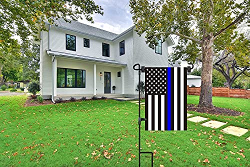 Akeydeco Garden Flag Stand & American Flag, Thin Blue Line Garden Flag with Anti-Wind Clip,Stopper,Weatherproof 2 Sided 12.5 x 18 Inch Patriotic US Flag Banner Keep Your Flags from Flying Away in High Winds