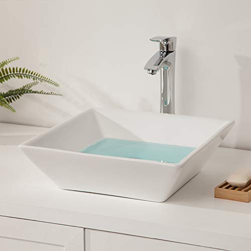 Square Vessel Sink - Sarlai 16'' x 16" Modern Square Above Counter White Porcelain Ceramic Bathroom Vessel Vanity Sink Art Basin