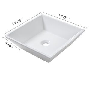 Square Vessel Sink - Sarlai 16'' x 16" Modern Square Above Counter White Porcelain Ceramic Bathroom Vessel Vanity Sink Art Basin