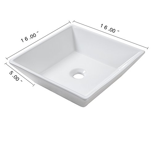 Square Vessel Sink - Sarlai 16'' x 16" Modern Square Above Counter White Porcelain Ceramic Bathroom Vessel Vanity Sink Art Basin