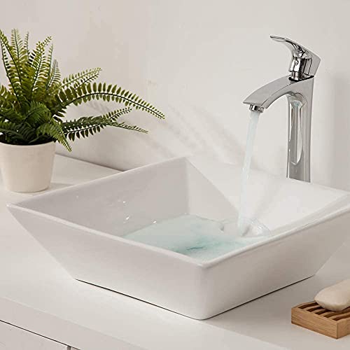 Square Vessel Sink - Sarlai 16'' x 16" Modern Square Above Counter White Porcelain Ceramic Bathroom Vessel Vanity Sink Art Basin