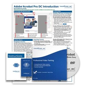 teachucomp deluxe video training tutorial course for adobe acrobat pro dc- video lessons, pdf instruction manual, quick reference guide, testing, certificate of completion