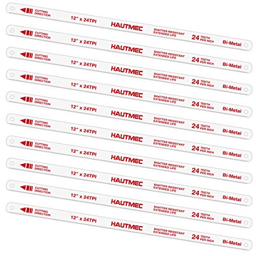 HAUTMEC 12" Hacksaw Blades Replacement Bi-Metal(10 Pack) 24 TPI High Speed Steel Grounded Teeth HT0017-CT