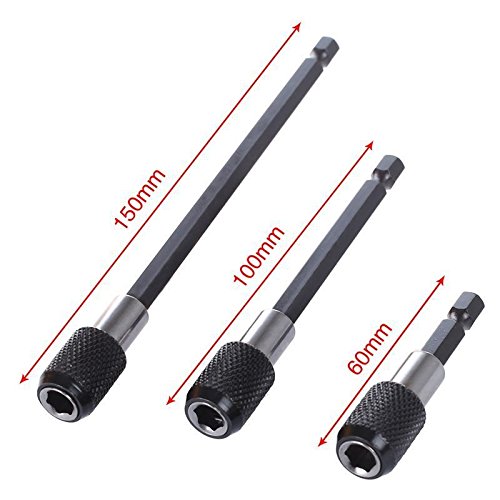 OSOF Extension Bar Hex Shank Socket Adapter Drill Bit, 3Pcs Impact Socket Square Nut Driver Bit + 3Pcs 1/4 Hex Shank Screwdriver Bit Holder + 1Pcs 1/4 Hex 105 Degree Right Angle Drill Attachment