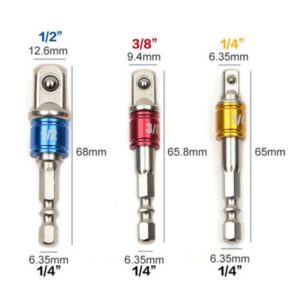 OSOF Extension Bar Hex Shank Socket Adapter Drill Bit, 3Pcs Impact Socket Square Nut Driver Bit + 3Pcs 1/4 Hex Shank Screwdriver Bit Holder + 1Pcs 1/4 Hex 105 Degree Right Angle Drill Attachment