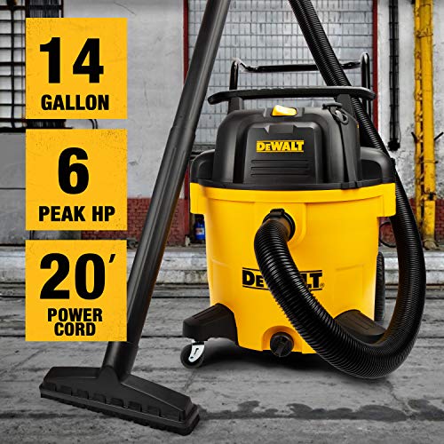 DeWALT 14 Gallon Poly Wet/Dry Vacuum, 6 Horse Power 120V for Jobsite /Industry, Yellow ,DXV14P