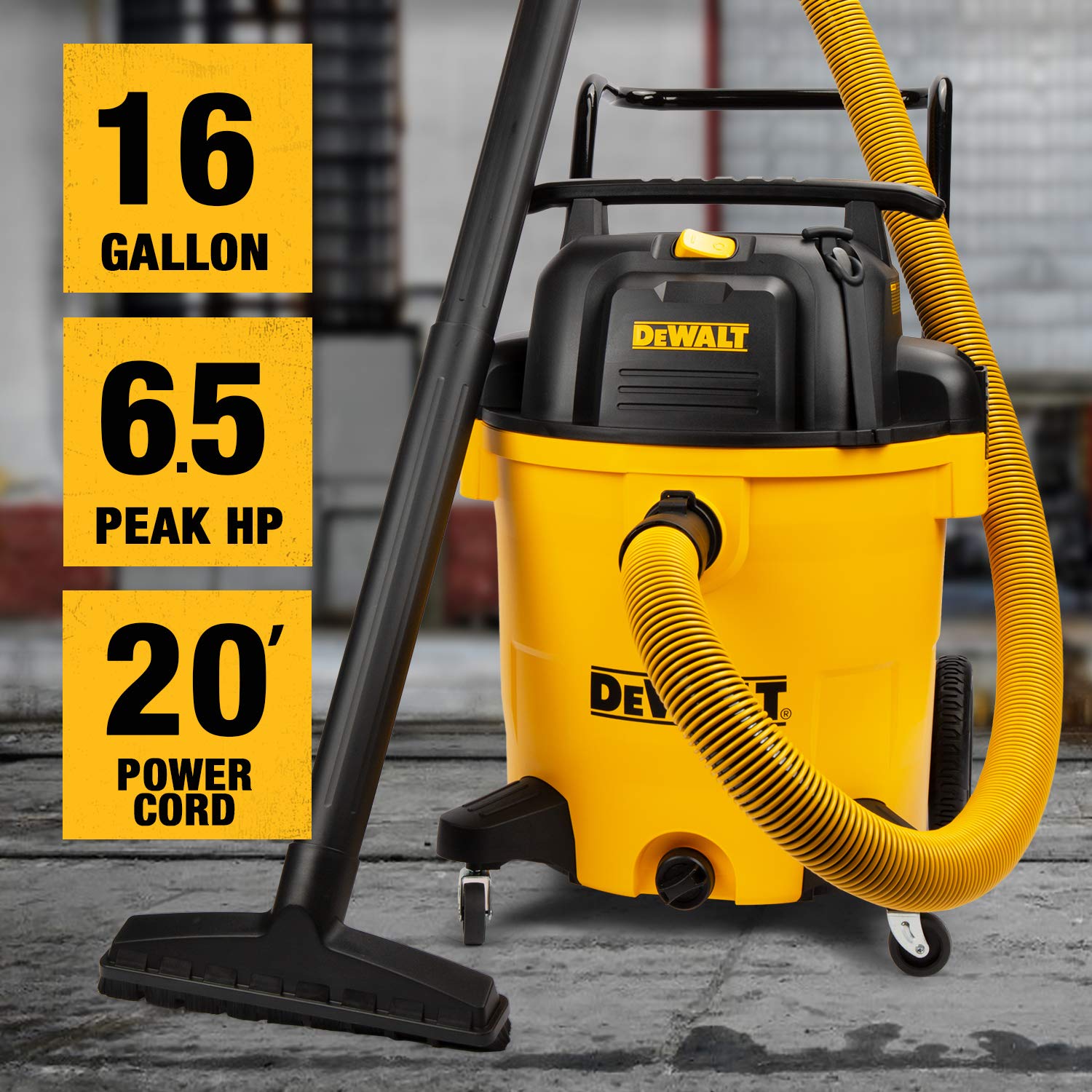 DEWALT DXV16PA 16 gallon Poly Wet/Dry Vac/Acc,Yellow