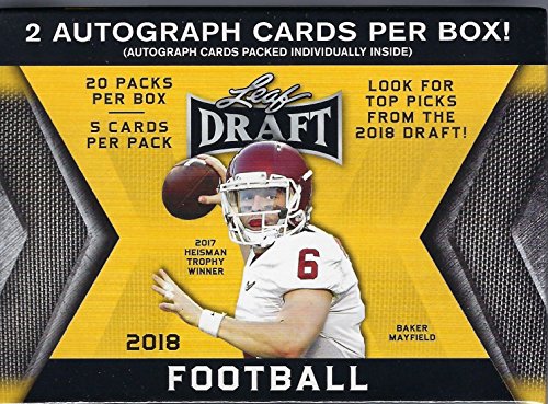 2018 LEAF NFL DRAFT Series Factory Sealed Blaster Box of Packs with 2 GUARANTEED Autographed Cards per box! One of the First 2018 Football Products on the market!