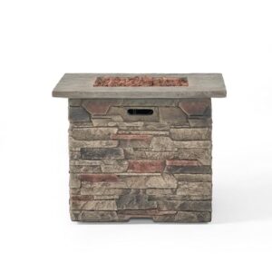 christopher knight home 296661 hoonah outdoor 40,000 btu lightweight concrete fire pit table, 32", natural stone and grey top