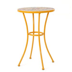 christopher knight home barnsfield outdoor ceramic tile side table with iron frame, yellow