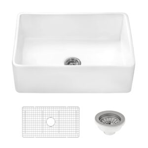 ruvati 30 x 20 inch fireclay reversible farmhouse apron-front kitchen sink single bowl - white - rvl2100wh