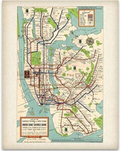 new york city map of the subway1948-11x14 unframed art print new york poster - great vintage new york city poster home decor or new york city map - nyc map wall art - nyc subway map