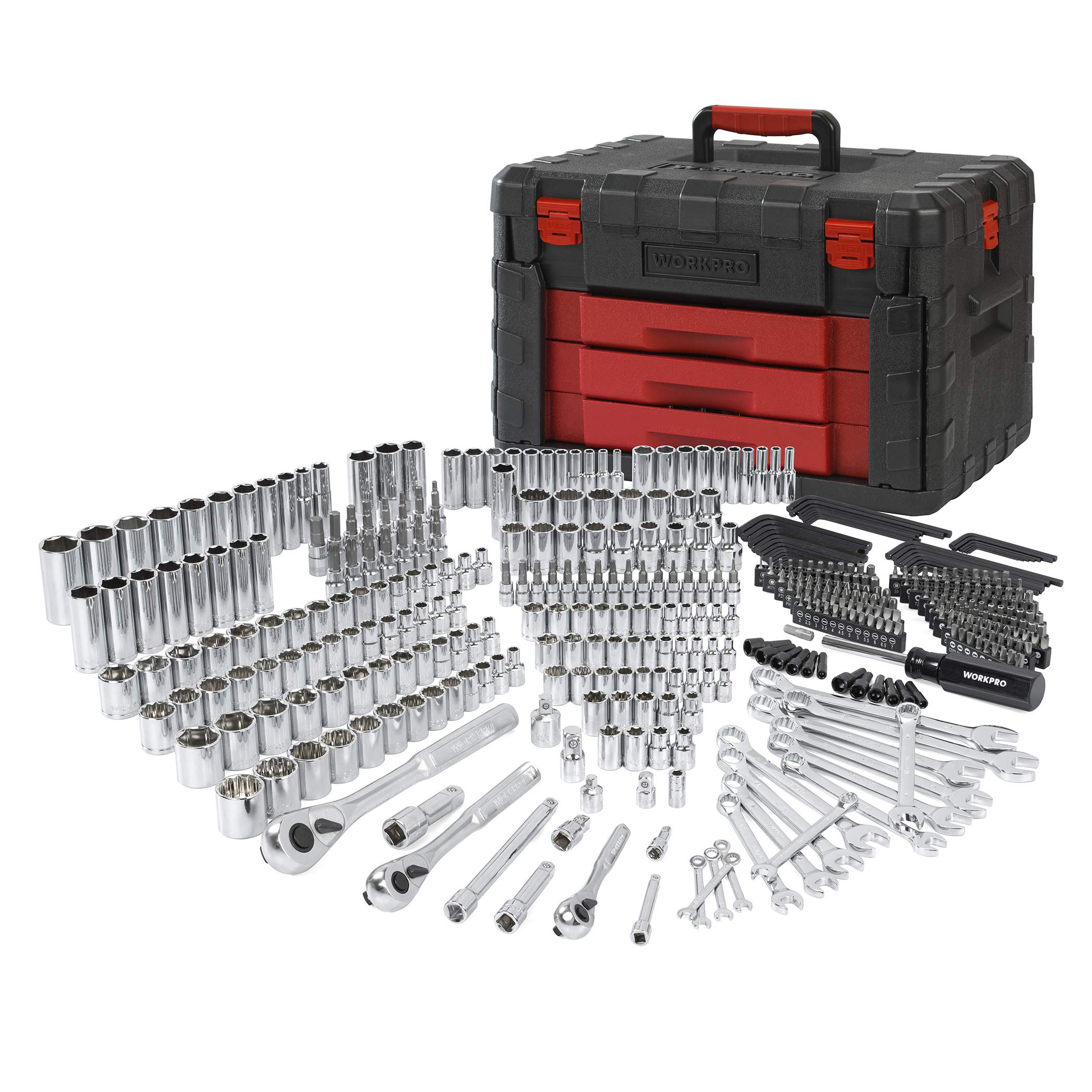 WORKPRO 450-Piece Mechanics Tool Set, Universal Professional Tool Kit with Heavy Duty Case Box