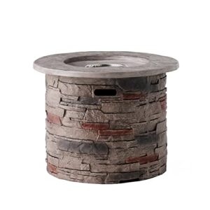 christopher knight home hoonah circular mgo fire pit with grey top - 40,000 btu, 32", natural stone / grey top