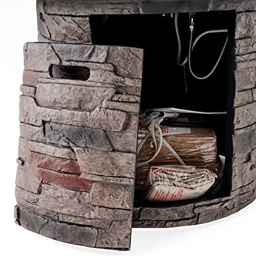 Christopher Knight Home Hoonah Circular MGO Fire Pit with Grey Top - 40,000 BTU, 32", Natural Stone / Grey Top