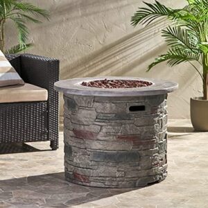 Christopher Knight Home Hoonah Circular MGO Fire Pit with Grey Top - 40,000 BTU, 32", Natural Stone / Grey Top