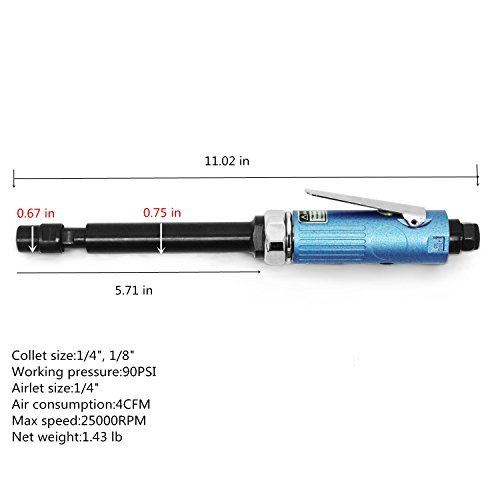 ZHONG AN Extended Die Grinder, 1/4",1/8" Collets and 2 Wrenches (Long Shaft)