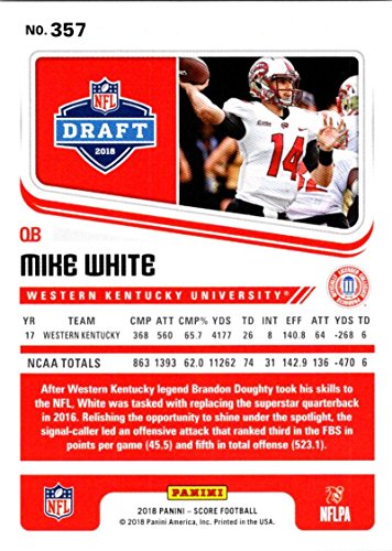 2018 Score #357 Mike White Western Kentucky Hilltoppers Rookie RC Football Card