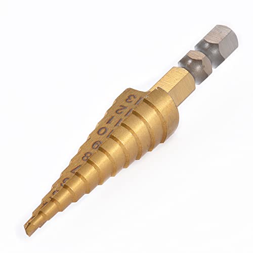 HOHXEN 1/4 Hex Shank Titanium Step Drill Bit High Speed Steel 11 Steps Hex Shank 3-13MM