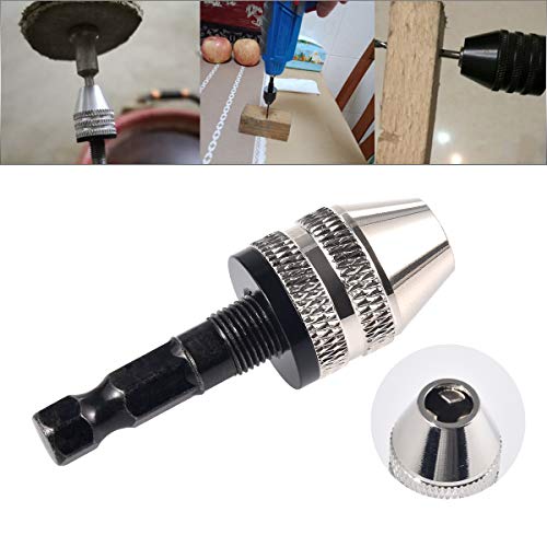 HOHXEN Keyless Mini 3-Jaw Drill Chuck Screwdriver Adapter with Quick-change 1/4" Hex Shank to Hold Straight-shank 0.3-3.6mm Drill Bits Milling Cutters for Micro-production, One Chuck (Not Three)