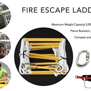 ISOP Emergency Fire Escape Rope Ladder 4 Story Homes 32 ft Innovative Solution - Unique Safety Ladder with Carabiners & Safety Cord & Safety Belt - Fast Deploy & Simple to Use - Compact & Reusable