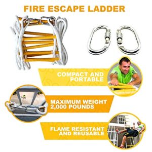 ISOP Emergency Fire Escape Rope Ladder 4 Story Homes 32 ft Innovative Solution - Unique Safety Ladder with Carabiners & Safety Cord & Safety Belt - Fast Deploy & Simple to Use - Compact & Reusable