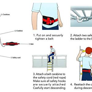 ISOP Emergency Fire Escape Rope Ladder 4 Story Homes 32 ft Innovative Solution - Unique Safety Ladder with Carabiners & Safety Cord & Safety Belt - Fast Deploy & Simple to Use - Compact & Reusable