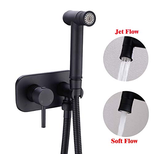 TRUSTMI Toilet Concealed Hot and Cold Bidet Spray Set 2 Function Hand Held Sprayer Shattaf Bathroom Attachment,Black