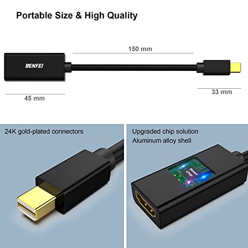 BENFEI DisplayPort to HDMI Adapter 2 Pack, Mini DP(Thunderbolt) to HDMI Converter Gold-Plated Cord Compatible for MacBook Pro, MacBook Air, Mac Mini, Microsoft Surface Pro 3/4, etc