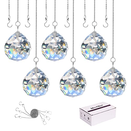 MerryNine 6 Pcs Clear Crystal Ball Prism Sun Shine Catcher Rainbow Pendants Maker, Hanging Crystals Prisms for Windows, for Feng Shui, for Gift (1.6"/40mm 6Pack)