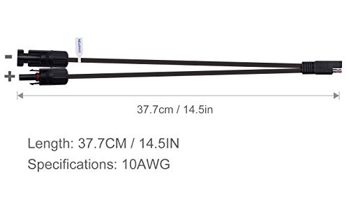 CHAFON Solar Panel Connector to SAE Adapter Cable 10AWG, Solar to SAE Cable PV Extension Wire, 11.8IN 50Amps for Solar Panels Rv Caravan Battery Charger Kit