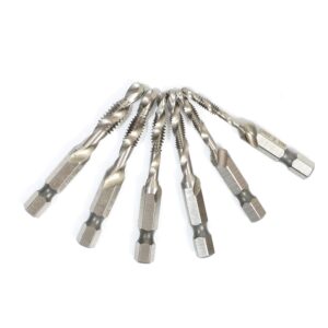 6Pcs/Set Hex Shank Drill Bits HSS 4341 Combination Drill and Tap Bit Screw Tap Deburr Countersink Bit (6-32NC 8-32 NC 10-32 NC 10-24 NC 12-24 NC 1/4-20 NC)