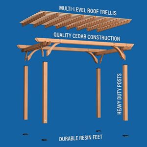 Backyard Discovery 14x10 ft All Cedar Wood Pergola, Durable, Quality Supported Structure, Snow and Wind Supported, Rot Resistant, Backyard, Deck, Garden, Patio, Outdoor Entertaining