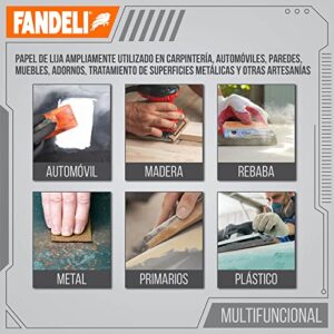 Fandeli | Multi-Purpose Sanding Paper | Assorted Grits (80,120,220) | 25 Sheets of 9'' x 11'' | Perfect for Sanding Metal and Sanding Wood | Hand Sanding | Orbital Sanders