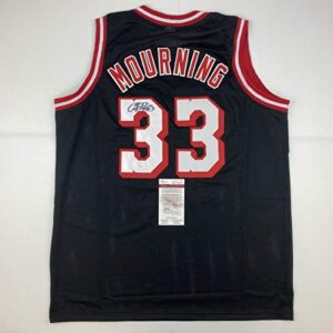 autographed/signed alonzo mourning miami black basketball jersey jsa coa