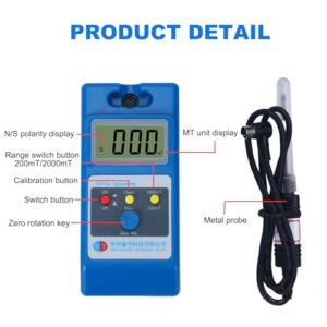 Homend LCD Gaussmeter Tesla Meter WT10A Surface Magnetic Field Tester with Ns Function + Metal Probe