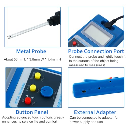 Homend LCD Gaussmeter Tesla Meter WT10A Surface Magnetic Field Tester with Ns Function + Metal Probe