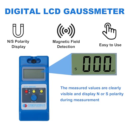 Homend LCD Gaussmeter Tesla Meter WT10A Surface Magnetic Field Tester with Ns Function + Metal Probe