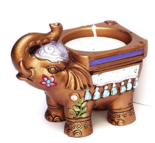 Painted Gold Elephant Tea Light Candle Holder Boho Indian Decor Accents Bohemian Decorations Small Gifts