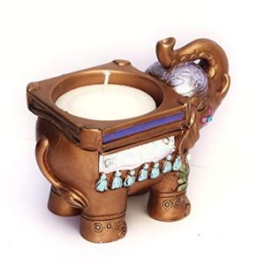 Painted Gold Elephant Tea Light Candle Holder Boho Indian Decor Accents Bohemian Decorations Small Gifts